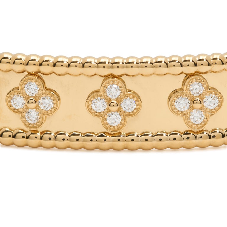 Van Cleef and Arpels Perlée Clovers Gold and Diamond Bangle at 1stDibs
