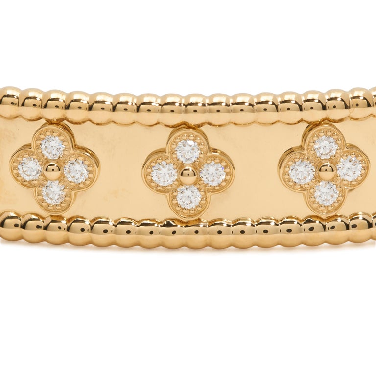 Van Cleef and Arpels Perlée Clovers Gold and Diamond Bangle For Sale at ...
