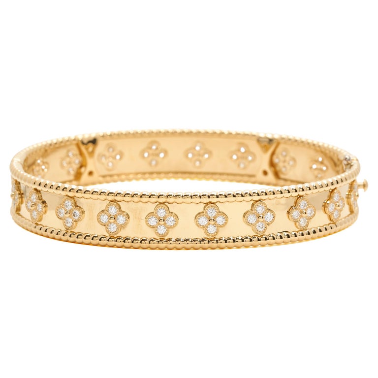 Van Cleef and Arpels Perlée Clovers Gold and Diamond Bangle at 1stDibs