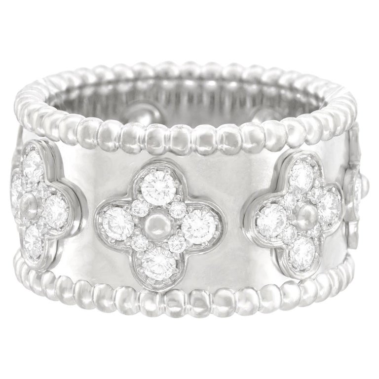 Van Cleef and Arpels Perlée Clovers Ring Extra Wide Model Size 8.75 For ...