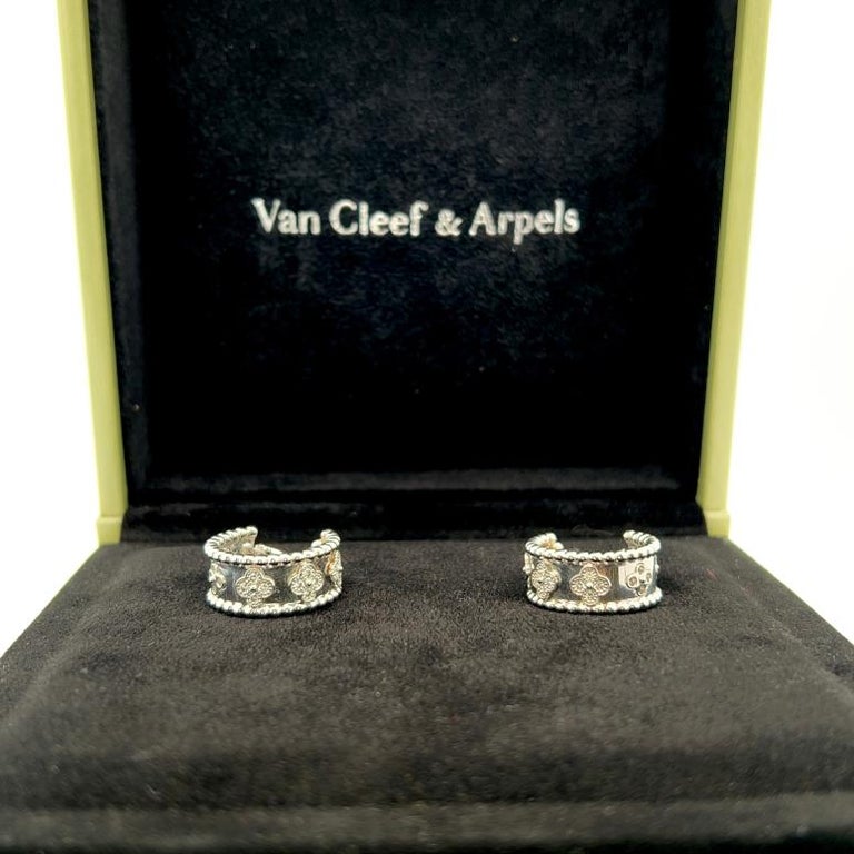 Van Cleef and Arpels Perlée Diamond 18 Karat White Gold Hoop Earrings ...