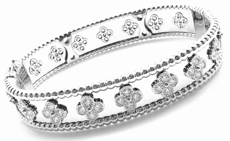 Van Cleef and Arpels Perlée Diamond Clover White Gold Bangle Bracelet ...