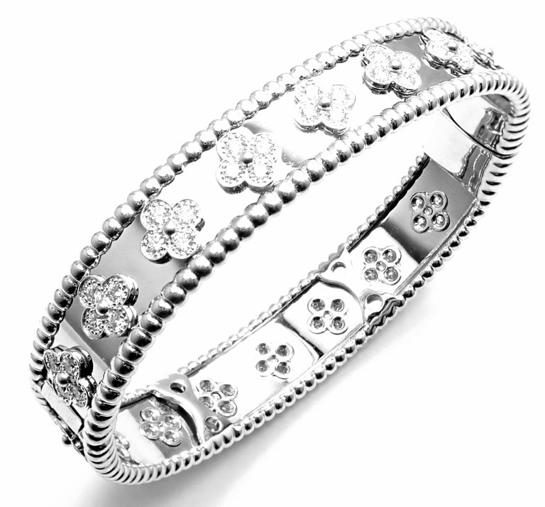 Van Cleef and Arpels Perlée Diamond Clover White Gold Bangle Bracelet ...