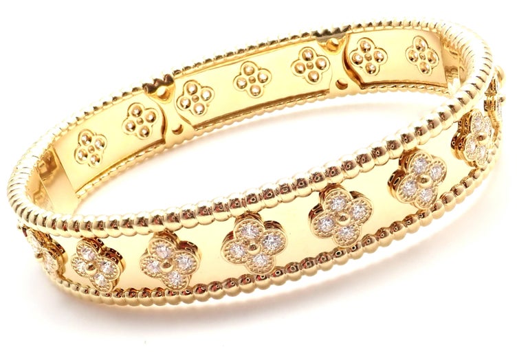 Van Cleef and Arpels Perlée Diamond Clover Yellow Gold Bangle Bracelet ...