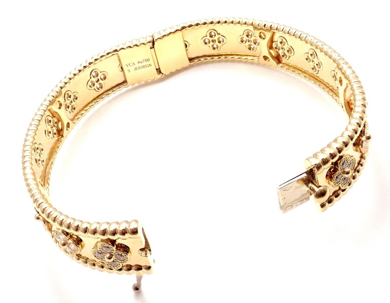 Van Cleef and Arpels Perlée Diamond Clover Yellow Gold Bangle Bracelet ...