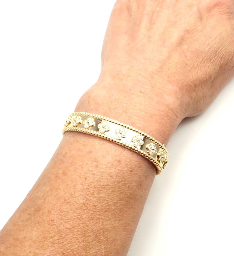 Van Cleef and Arpels Perlée Diamond Clover Yellow Gold Bangle Bracelet ...