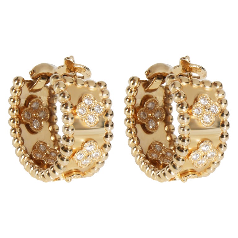 Van Cleef and Arpels Perlee Diamond Hoop Earring in 18K Yellow Gold 0. ...