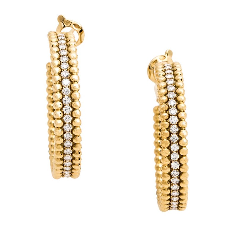Van Cleef and Arpels Perlée Diamond Hoop Earrings at 1stDibs