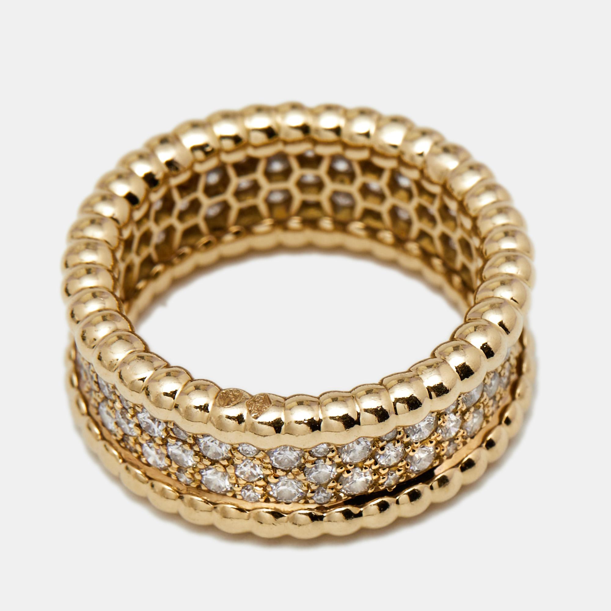Van Cleef and Arpels Perlée Diamonds 3 Rows 18k Yellow Gold Ring Size ...