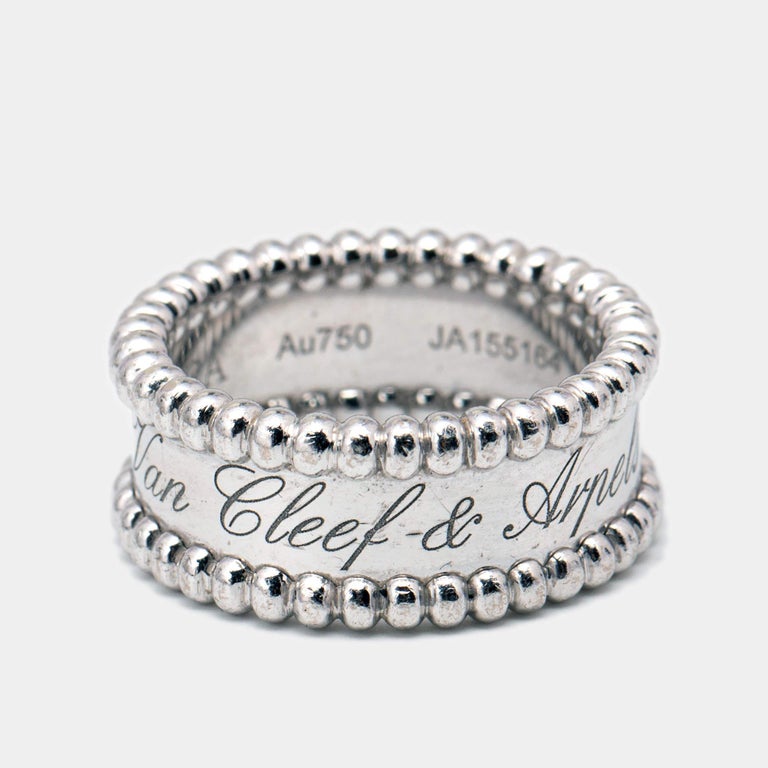 Van Cleef and Arpels Perlée Signature 18k White Gold Band Ring Size 48 ...
