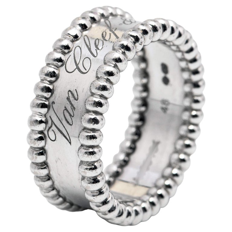 Van Cleef and Arpels Perlée Signature 18k White Gold Band Ring Size 48 ...