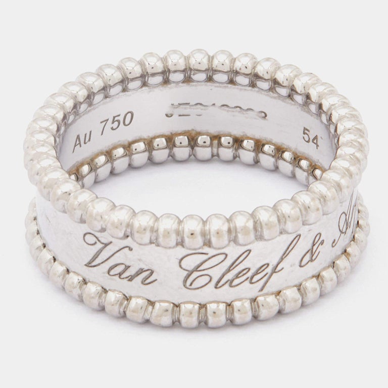 Van Cleef and Arpels Perlée Signature 18k White Gold Band Ring Size 54 ...
