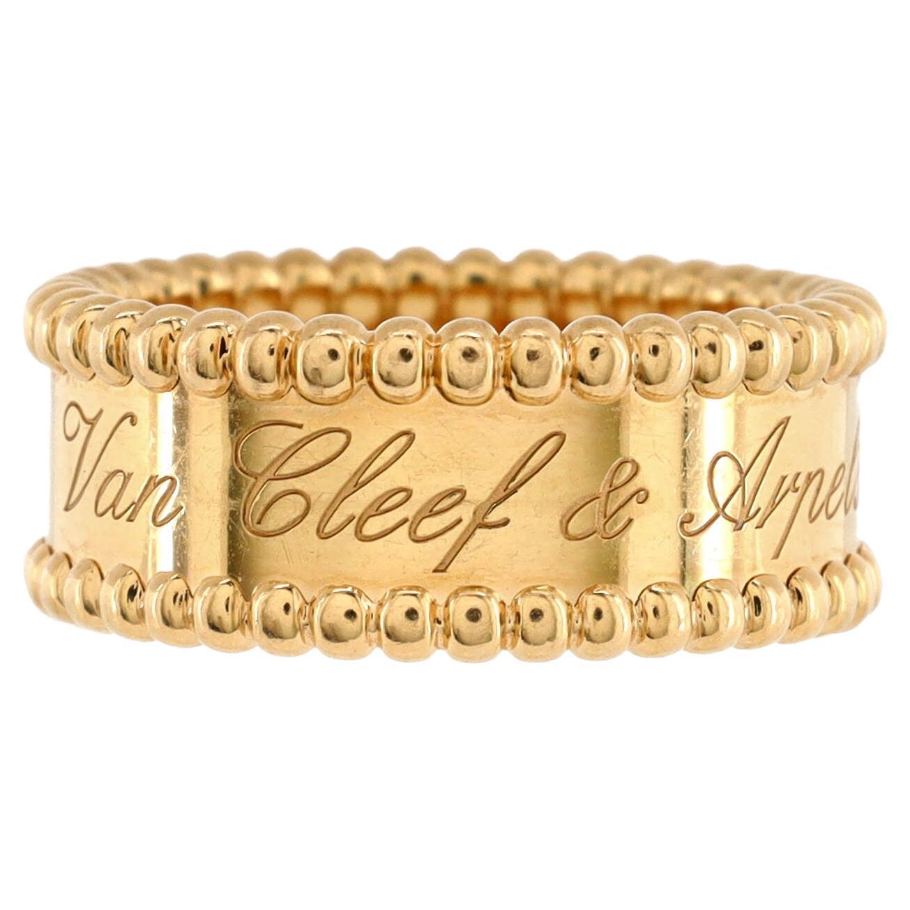 Van Cleef and Arpels 18k Yellow Gold Perlee Diamond Ring For Sale at ...