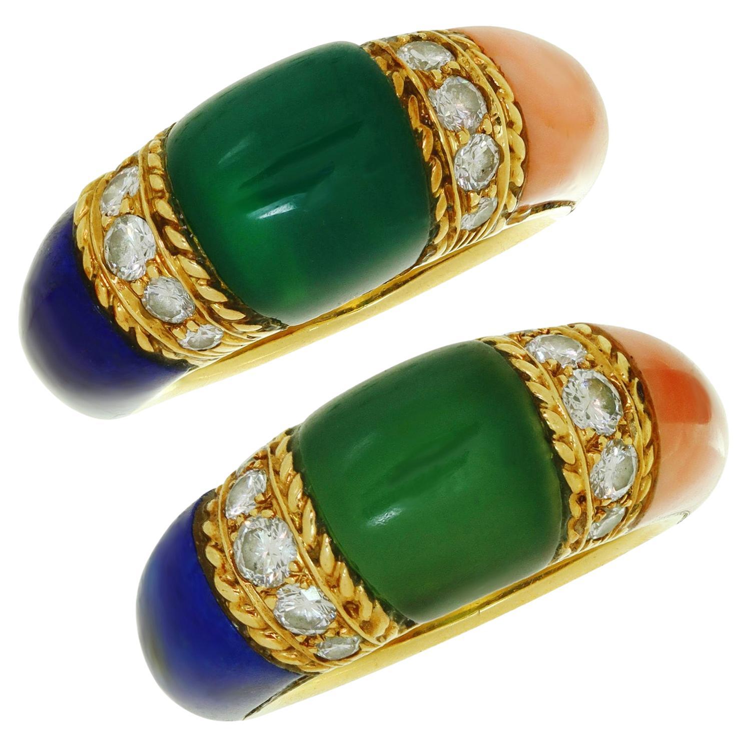 VAN CLEEF and ARPELS lapis lazuli, green onyx and diamond rings. at 1stDibs