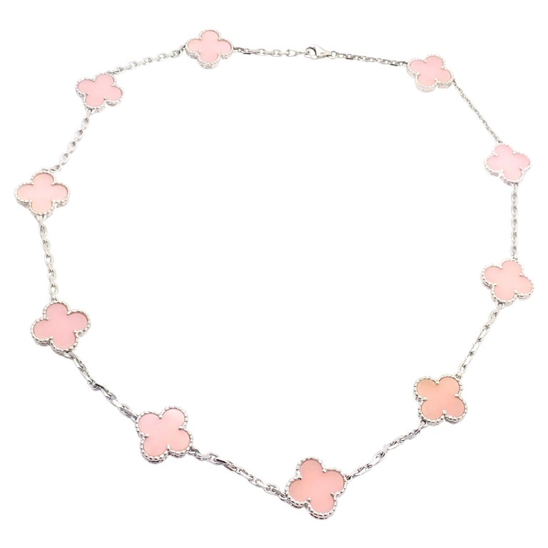 Van Cleef and Arpels Pink Opal Vintage Alhambra Ten Motif White Gold ...