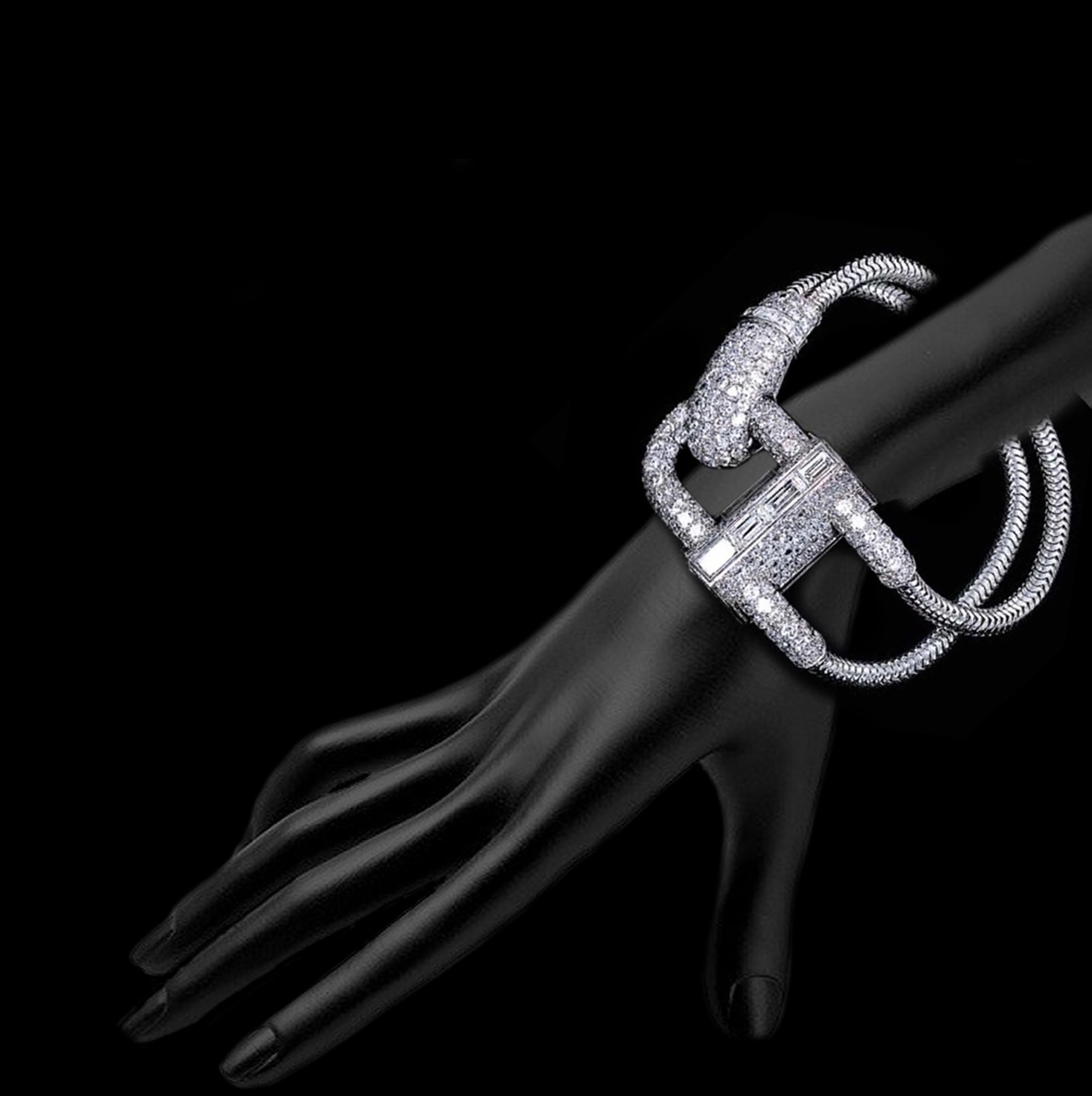 Van Cleef and Arpels Platinum Diamond Cadenas Bracelet Wristwatch, 1941 ...