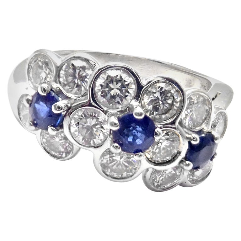 Van Cleef and Arpels Platinum Diamond Sapphire Fleurette Flower Ring at ...