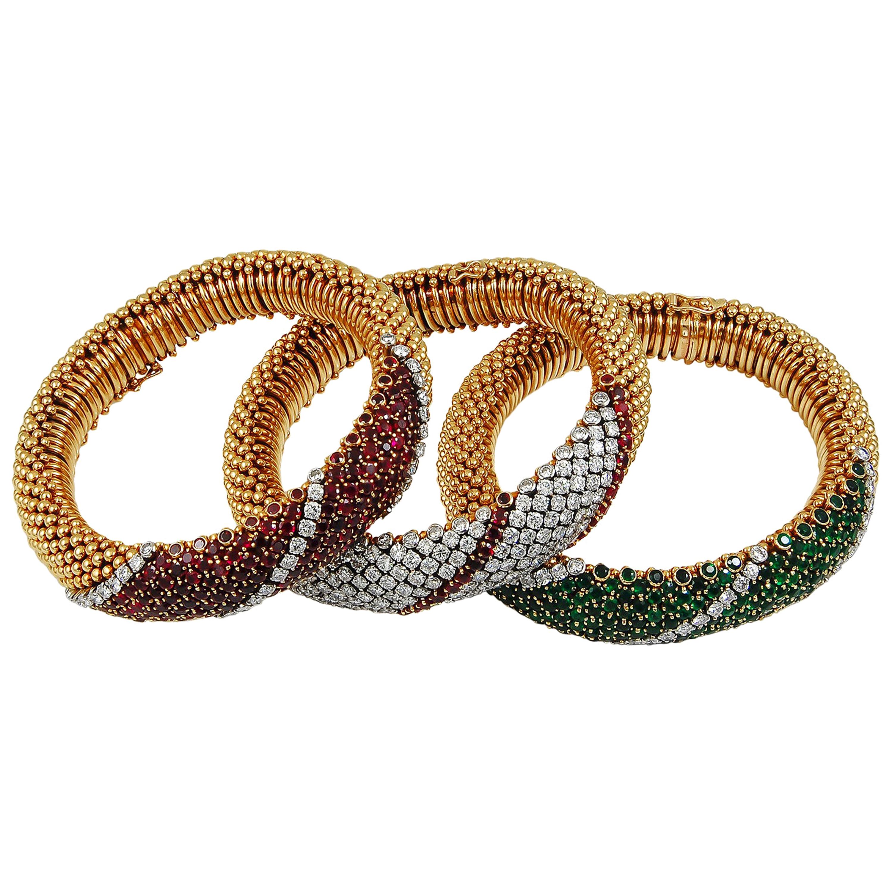 Retro-Style Ruby Diamond Bombe Bracelet For Sale at 1stDibs