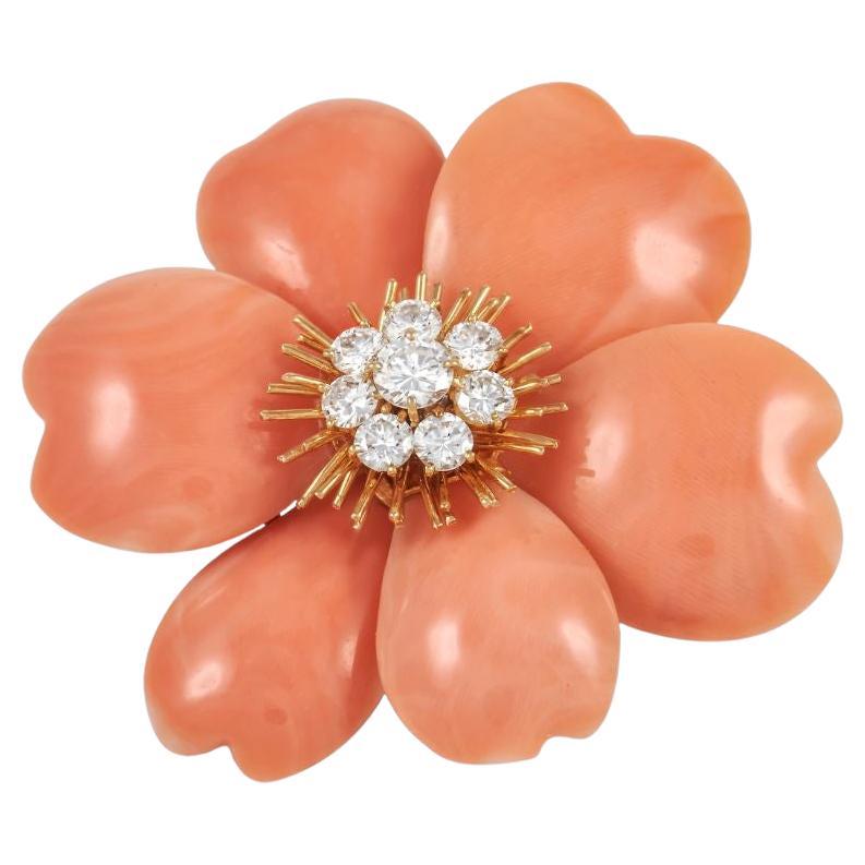 Van Cleef and Arpels 'Rose de Noel' Coral Brooch at 1stDibs