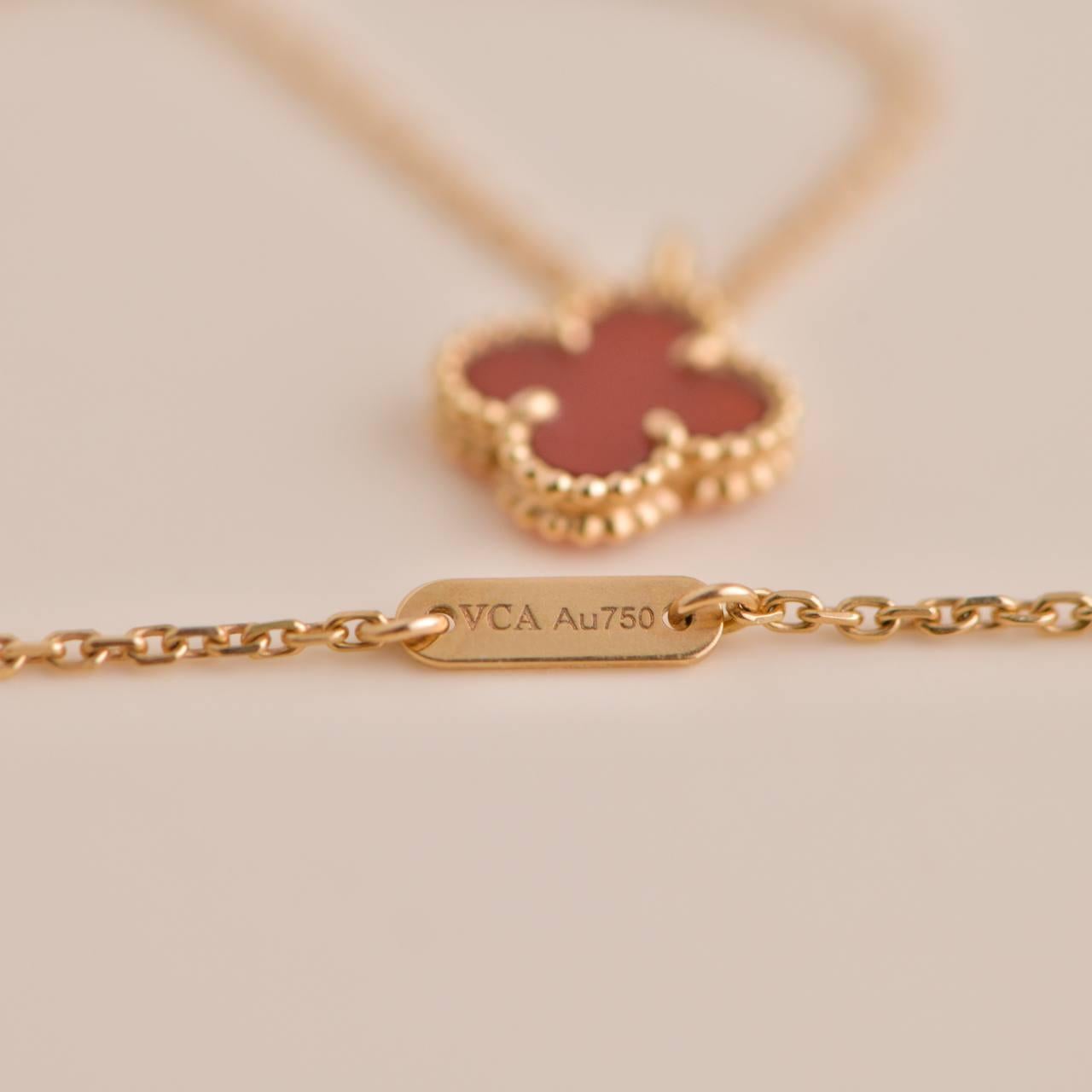 Van Cleef and Arpels Rose Gold Carnelian Sweet Alhambra Pendant For ...