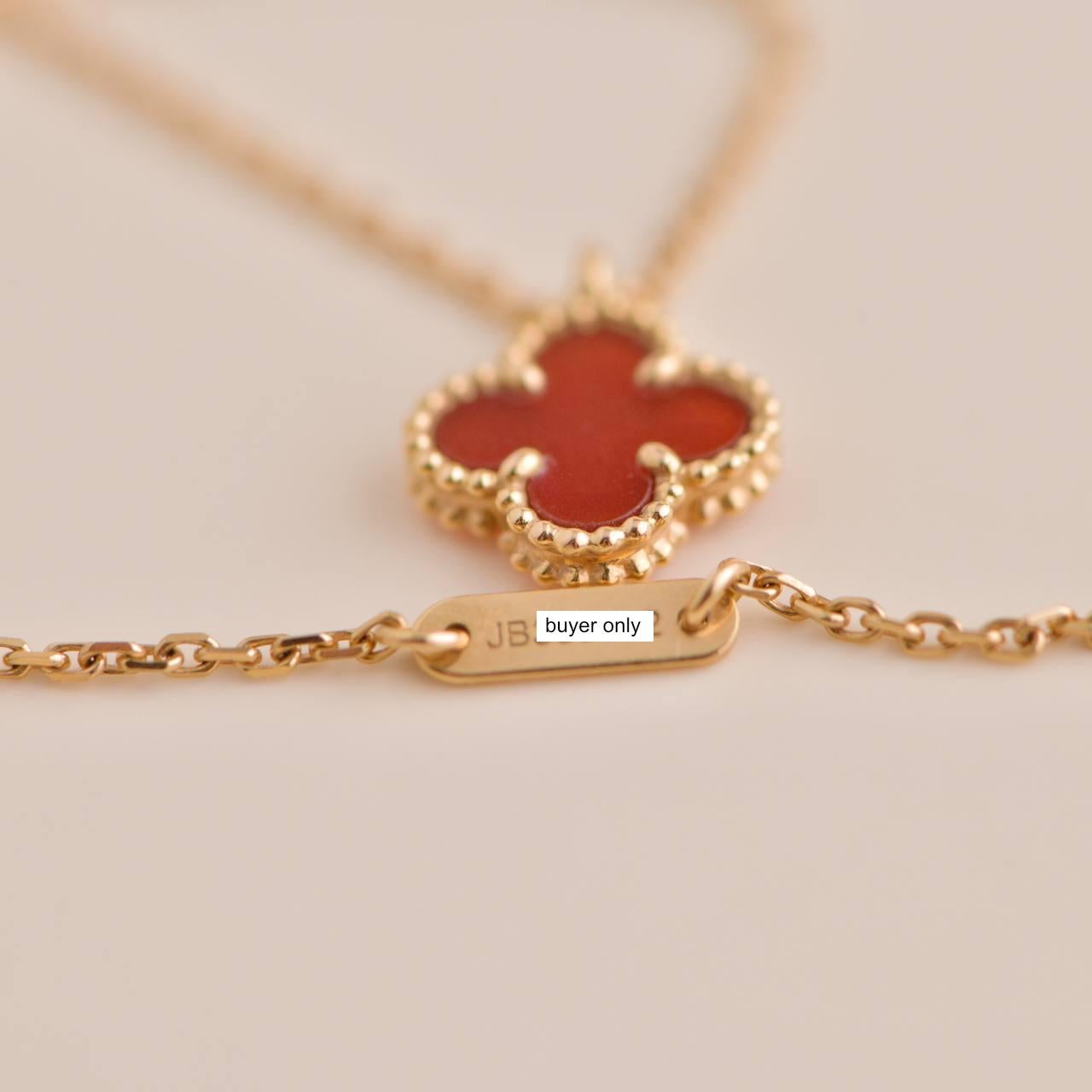 Van Cleef and Arpels Rose Gold Carnelian Sweet Alhambra Pendant For ...