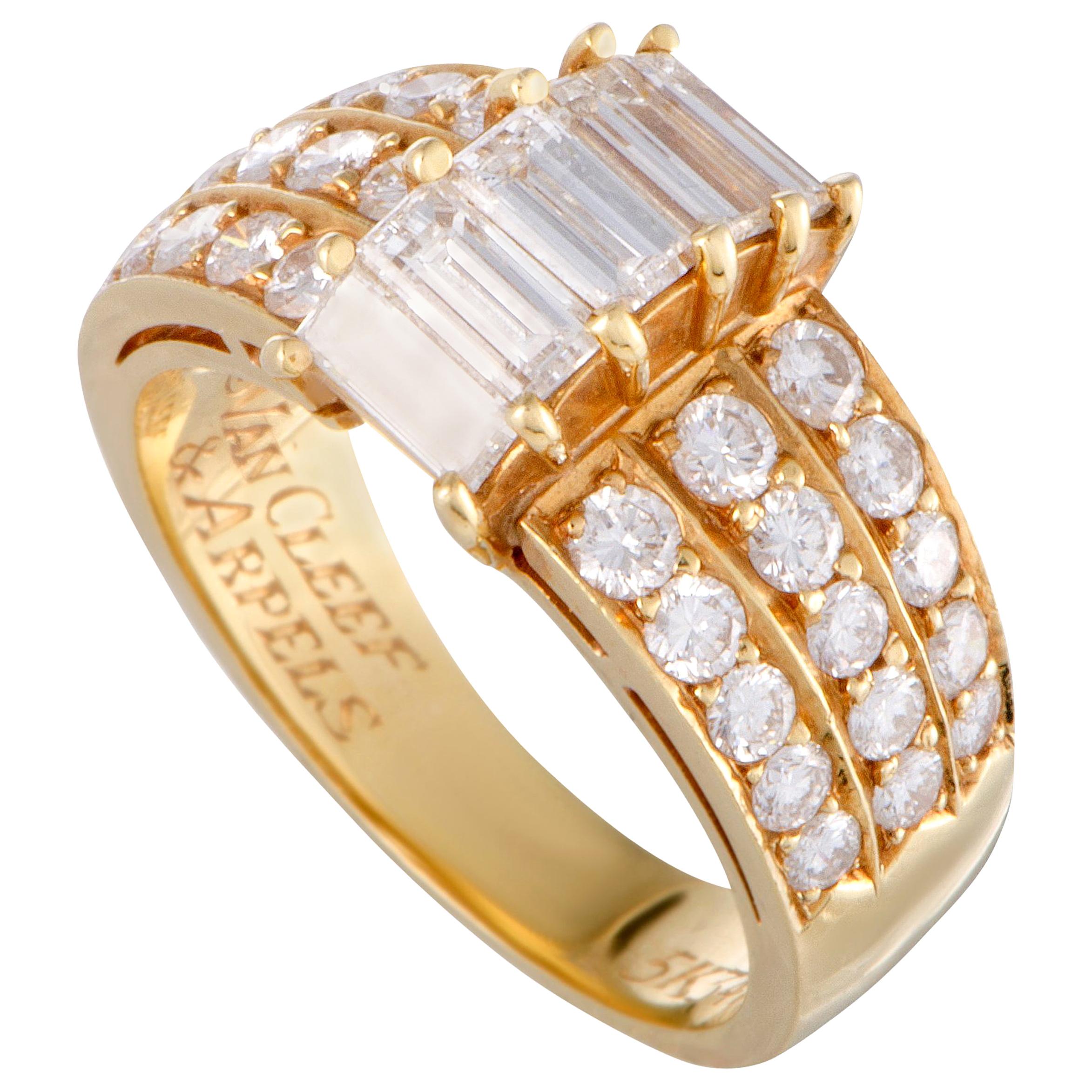 Van Cleef and Arpels Round and Baguette Diamond Yellow Gold Band Ring ...