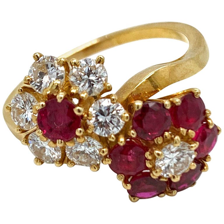 Van Cleef and Arpels Ruby and Diamond Double Flower Ring at 1stDibs ...