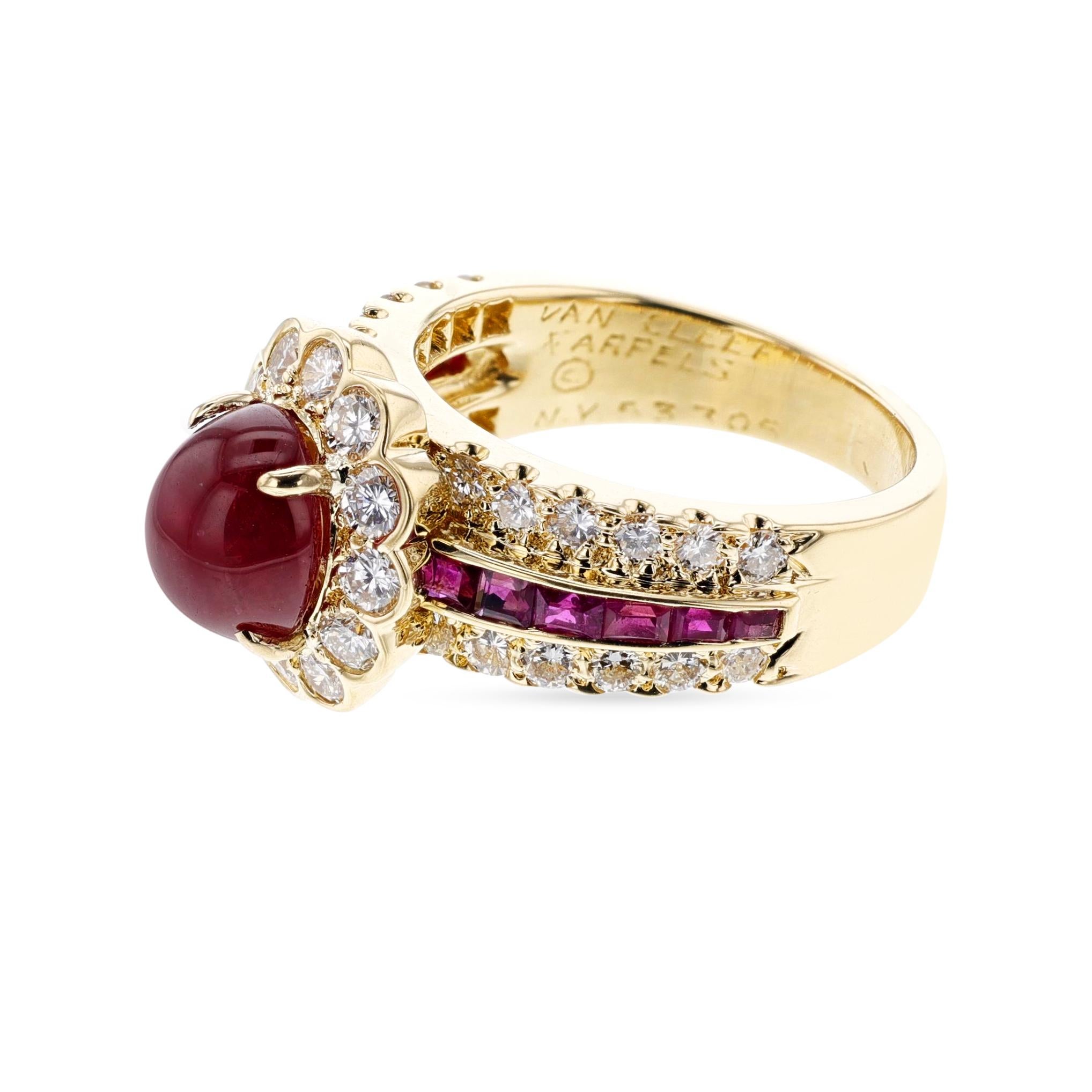 Van Cleef and Arpels Ruby Cabochon and Diamond Floral Ring, 18k For ...
