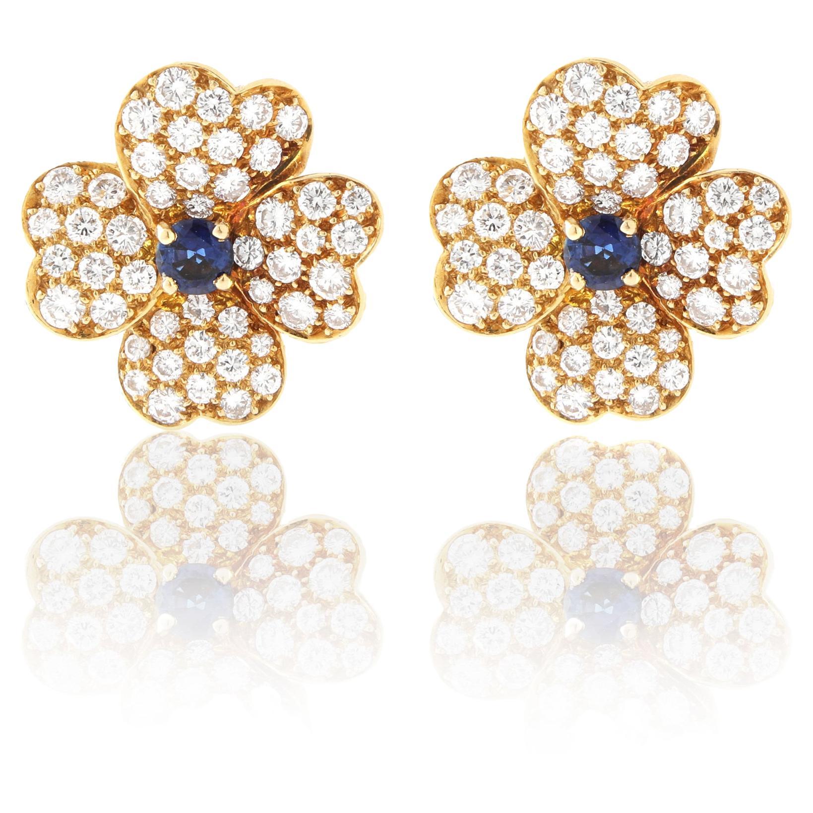 VAN CLEEF and ARPELS 18K Gold Yellow Diamond Flower Earrings at 1stDibs ...