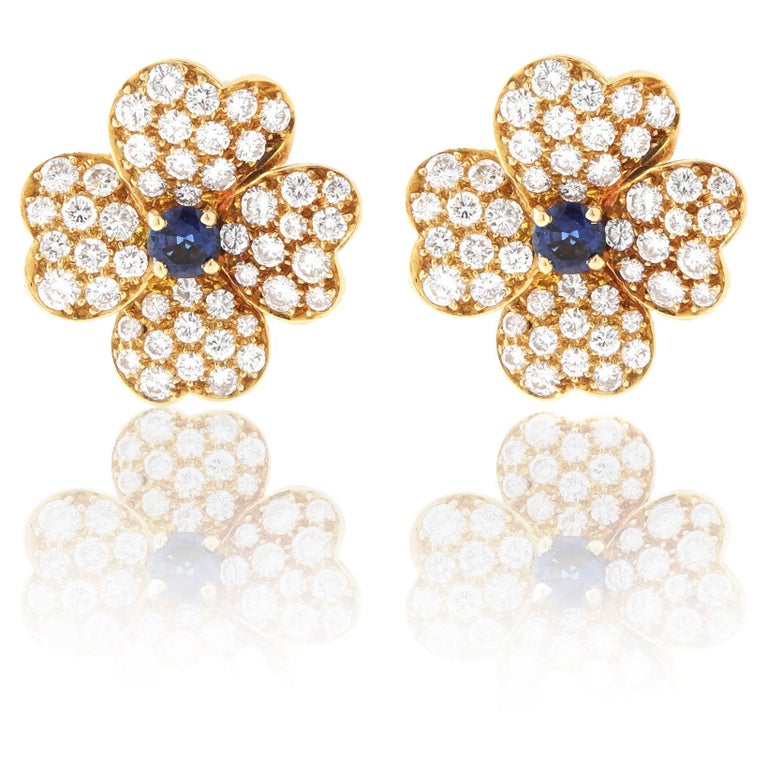 Van Cleef and Arpels Sapphire Diamond 18k Yellow Gold Cosmos Earrings ...