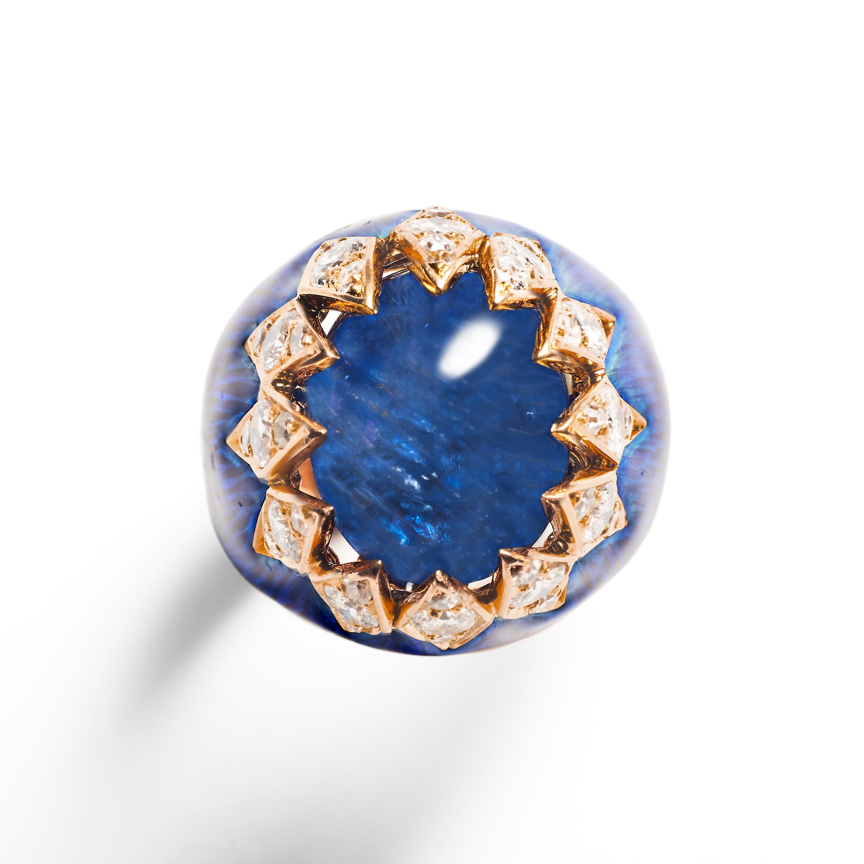 Van Cleef and Arpels Sapphire, Diamond and Enamel Dome Ring For Sale at ...
