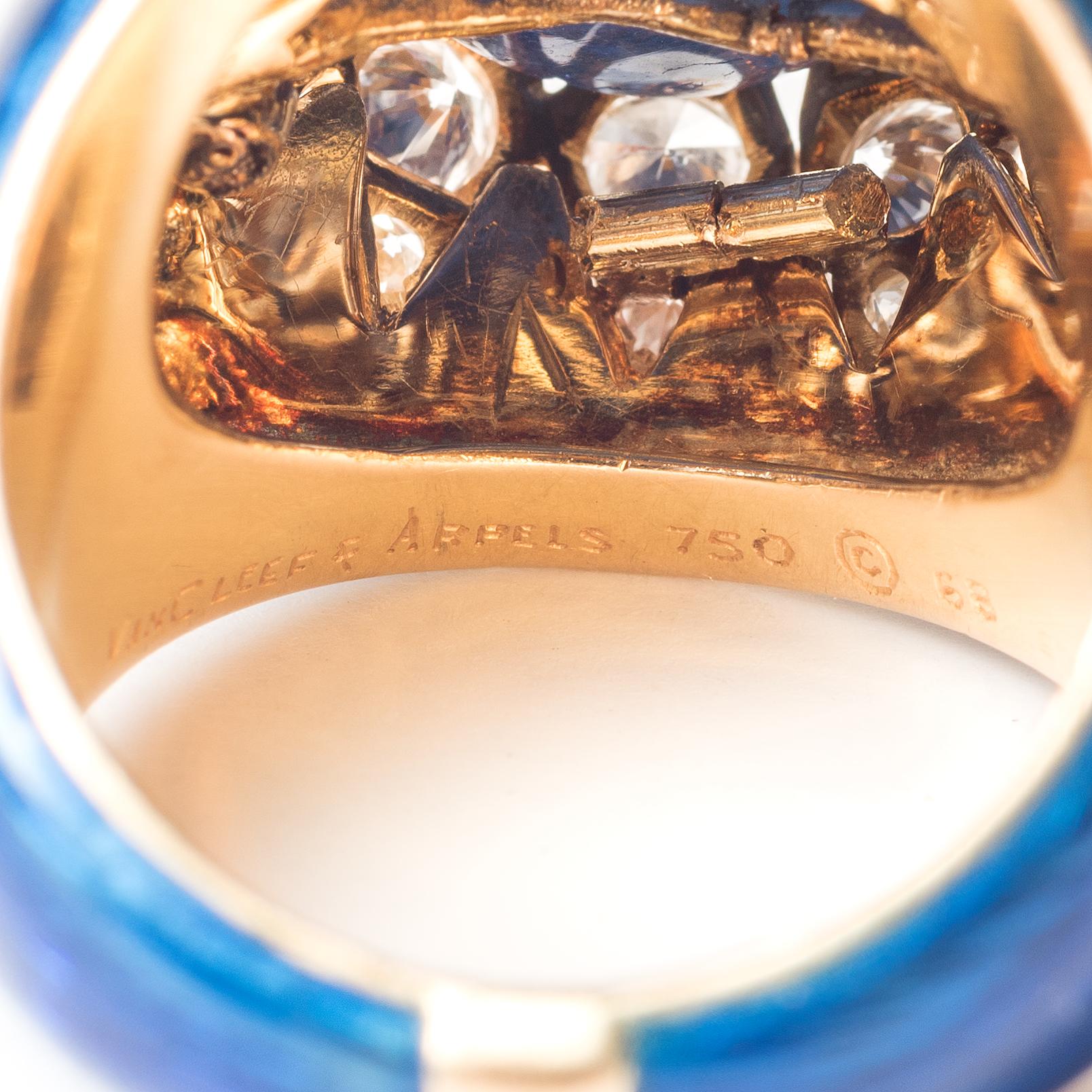 Van Cleef and Arpels Sapphire, Diamond and Enamel Dome Ring For Sale at ...