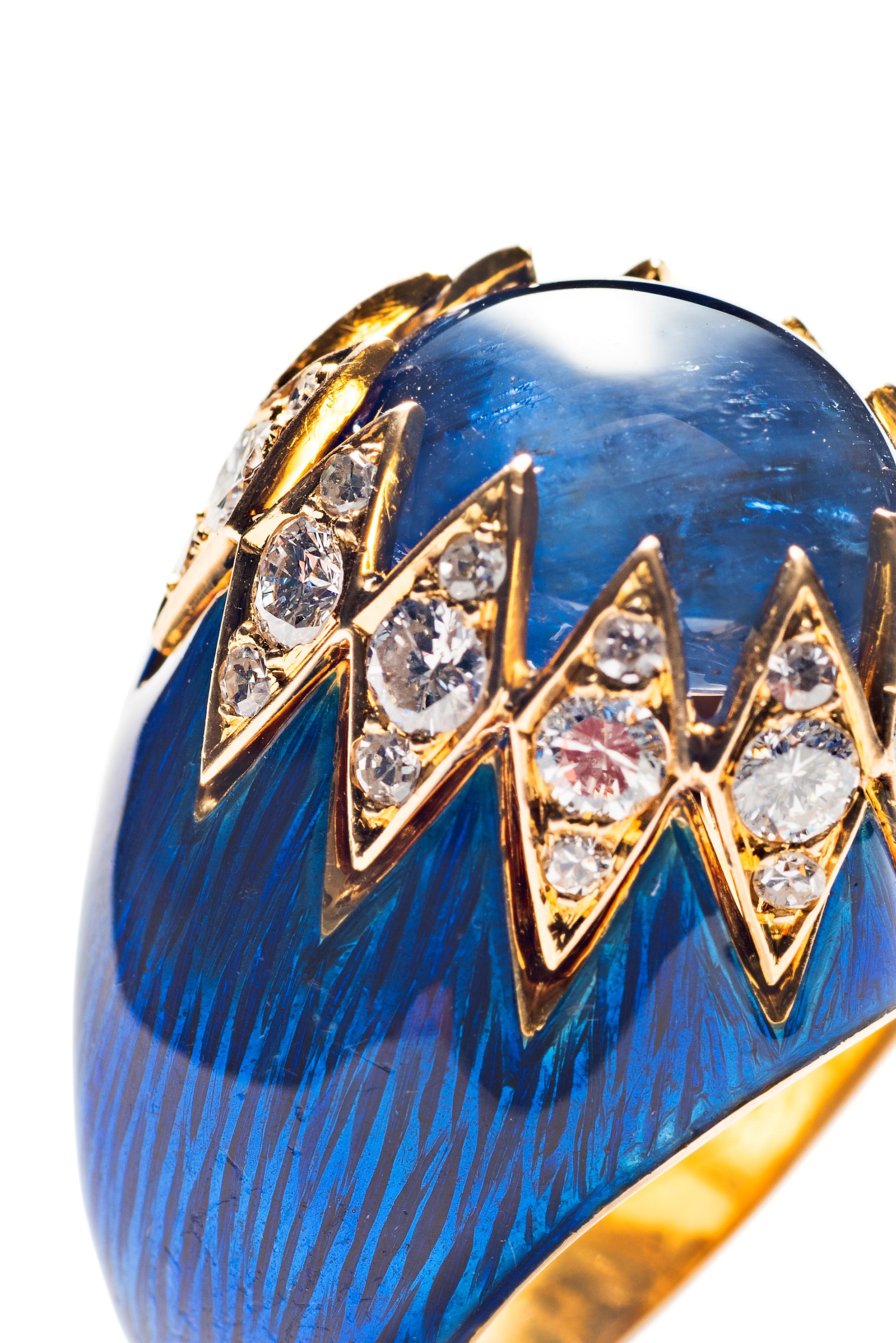 Van Cleef and Arpels Sapphire, Diamond and Enamel Dome Ring For Sale at ...