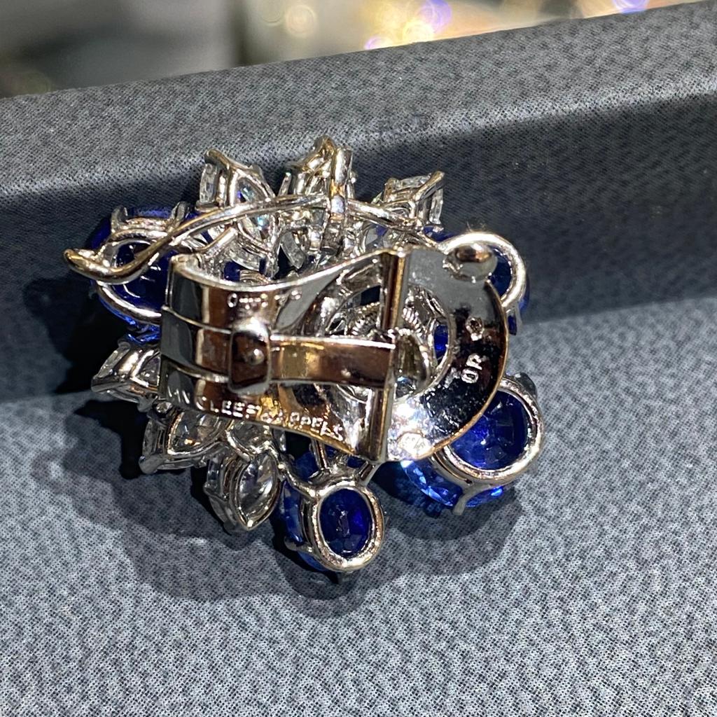 Van Cleef and Arpels Sapphire and Diamond Cluster Earrings For Sale at ...