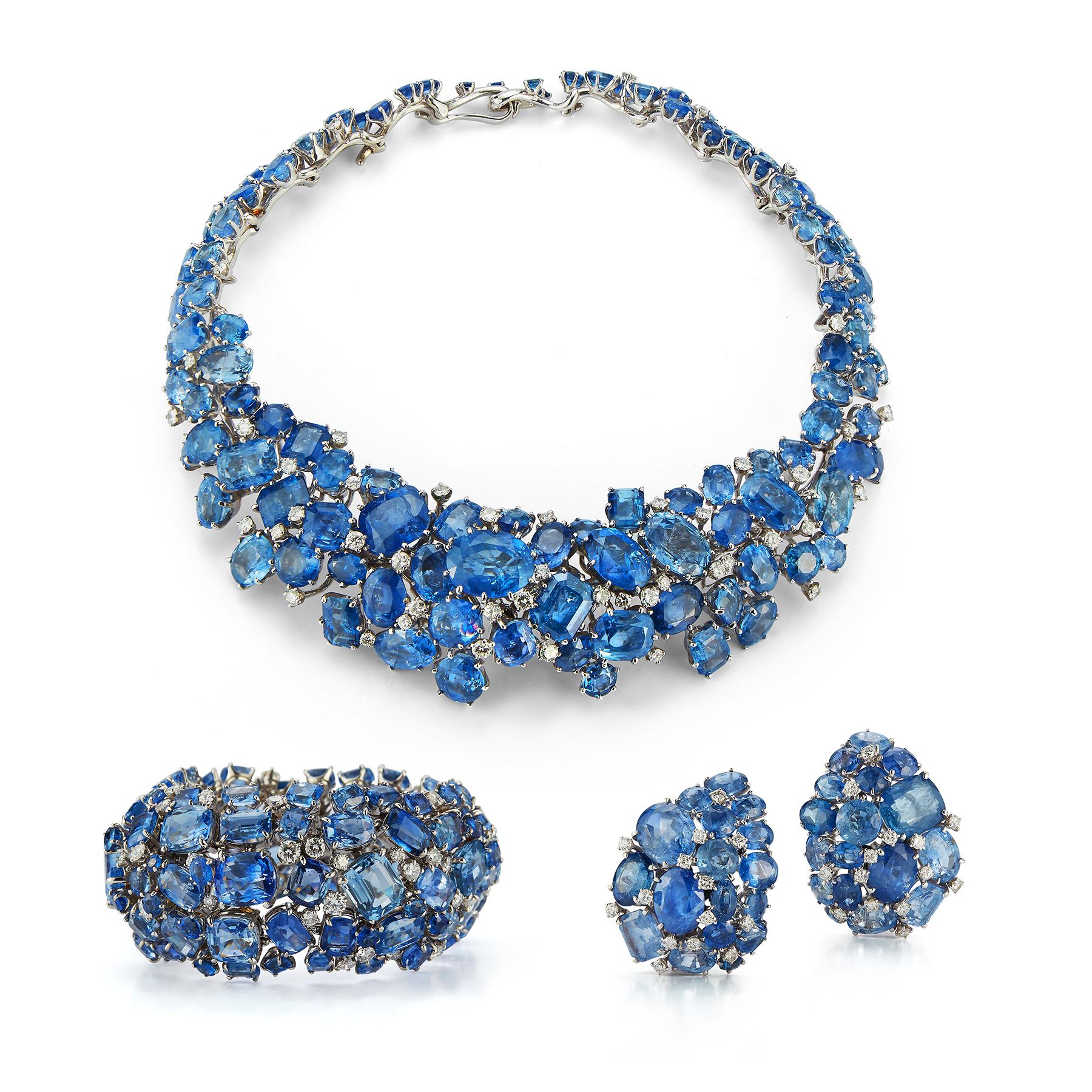 Van Cleef and Arpels Sapphire Necklace, Bracelet, and Earrings Set For ...