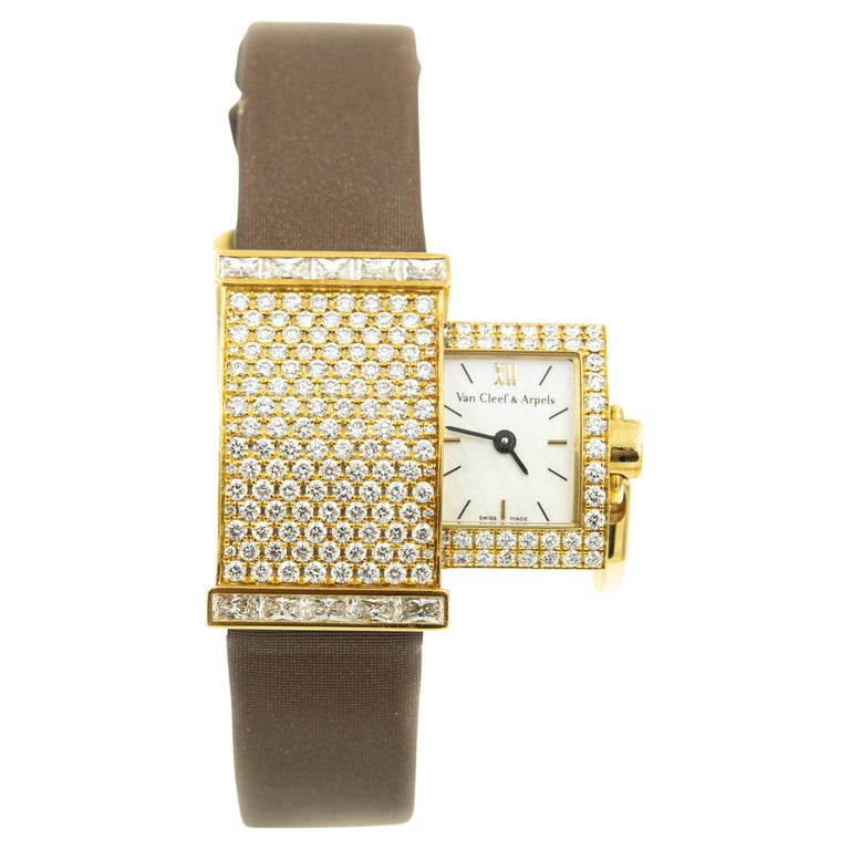 Van Cleef and Arpels Secret Pavée Diamond 18k Yellow Ladies Watch Ref ...