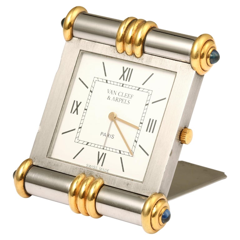 Van Cleef and Arpels Steel and 18 Carats Yellow Gold Travel Clock For ...