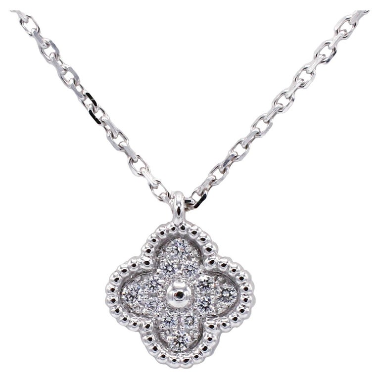 Van Cleef and Arpels Sweet Alhambra 18 Karat White Gold Diamond Pendant ...