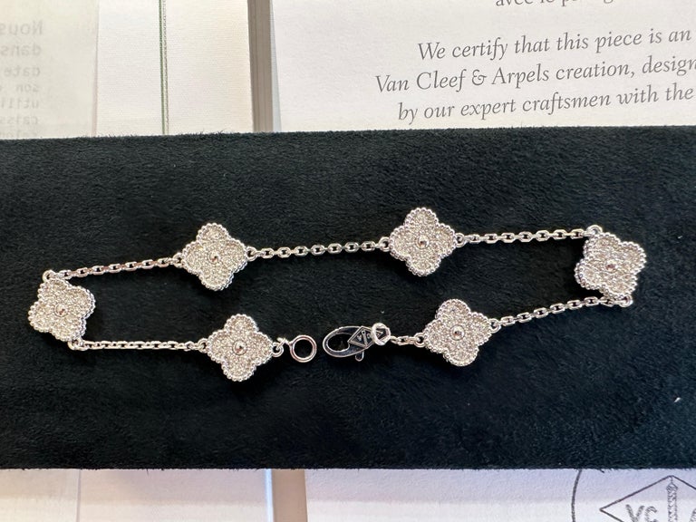 Van Cleef and Arpels Sweet Alhambra 6 motifs Diamond Bracelet, White ...