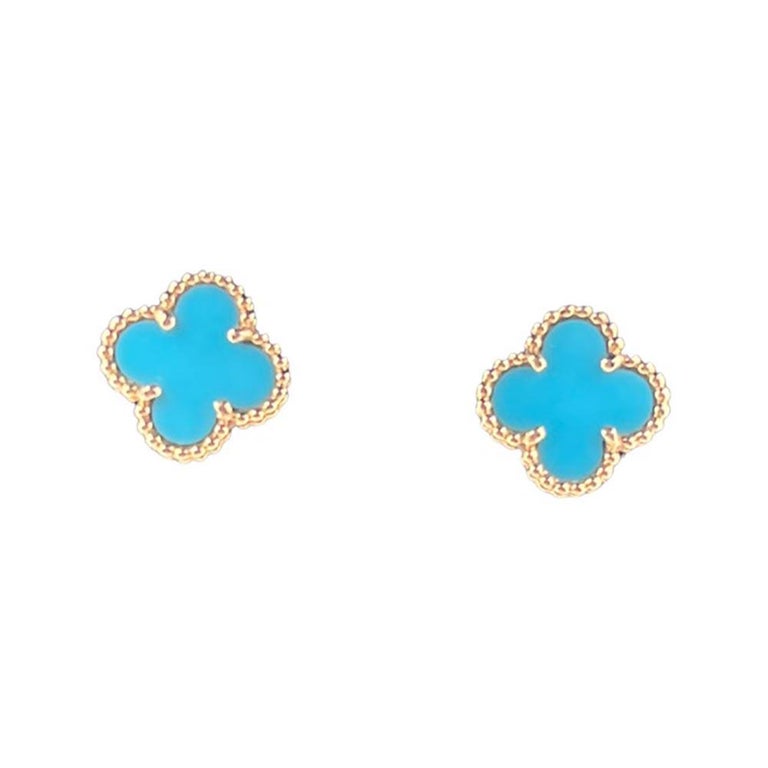 Van Cleef and Arpels Sweet Alhambra Turquoise earstuds in 18k Yellow ...
