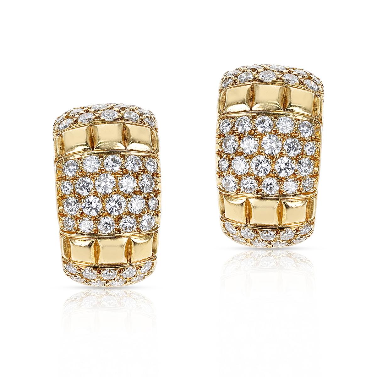 Van Cleef and Arpels Textured Gold and Diamond Clip-on Earrings, Part ...