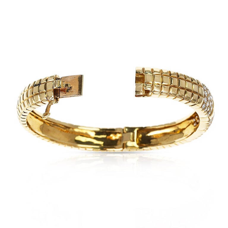 Van Cleef and Arpels Textured Gold Bangle with Diamonds, Part of Set ...