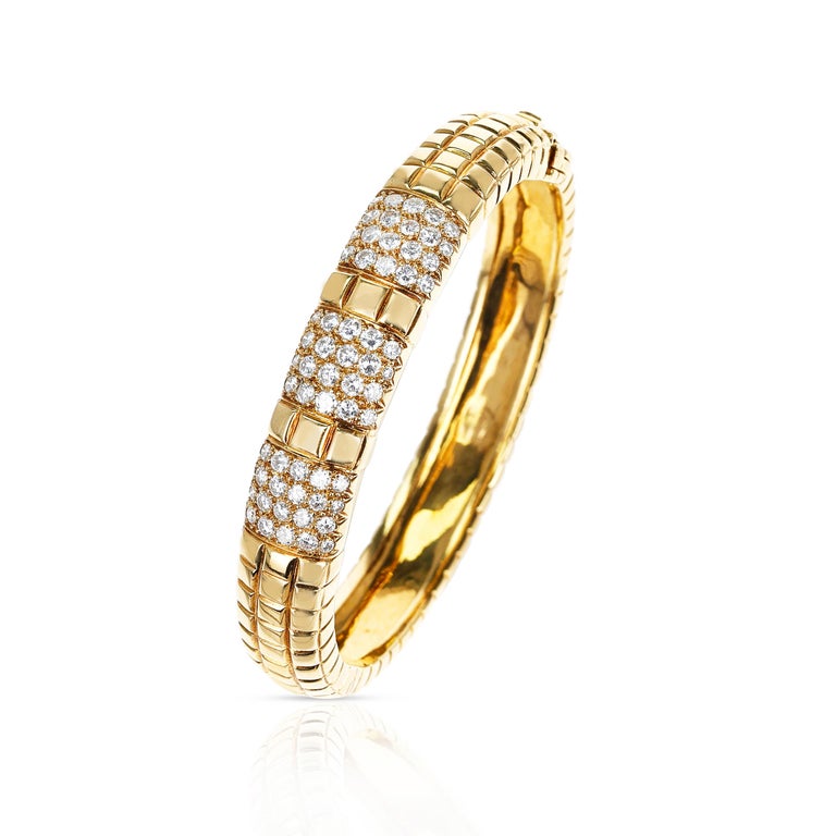 Van Cleef and Arpels Textured Gold Bangle with Diamonds, Part of Set ...