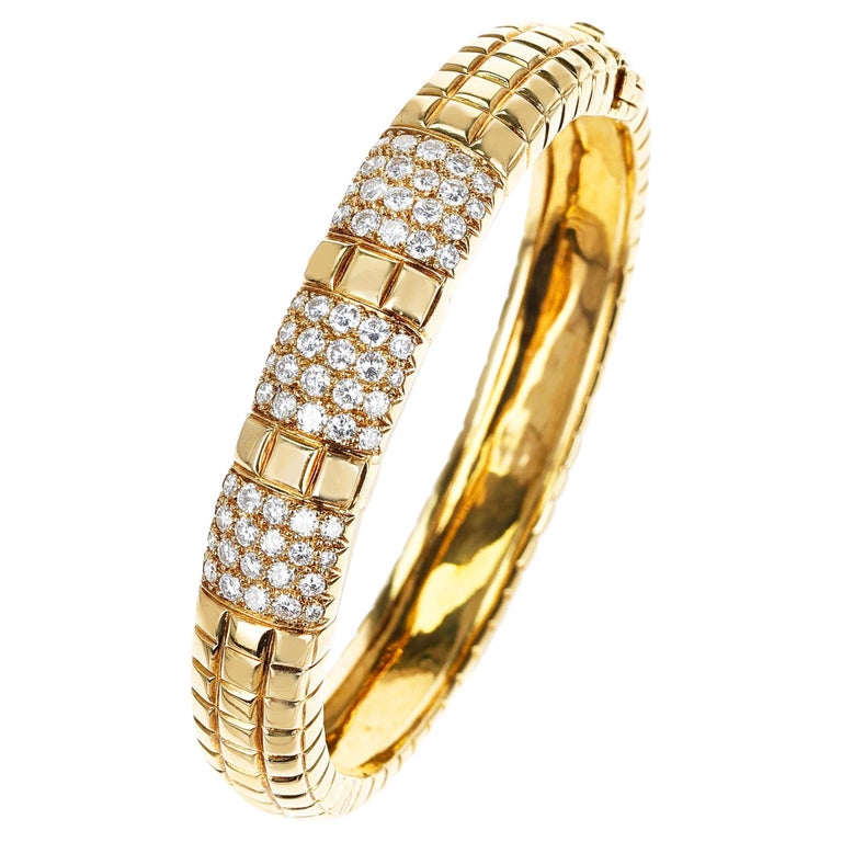 Van Cleef and Arpels Textured Gold Bangle with Diamonds, Part of Set ...