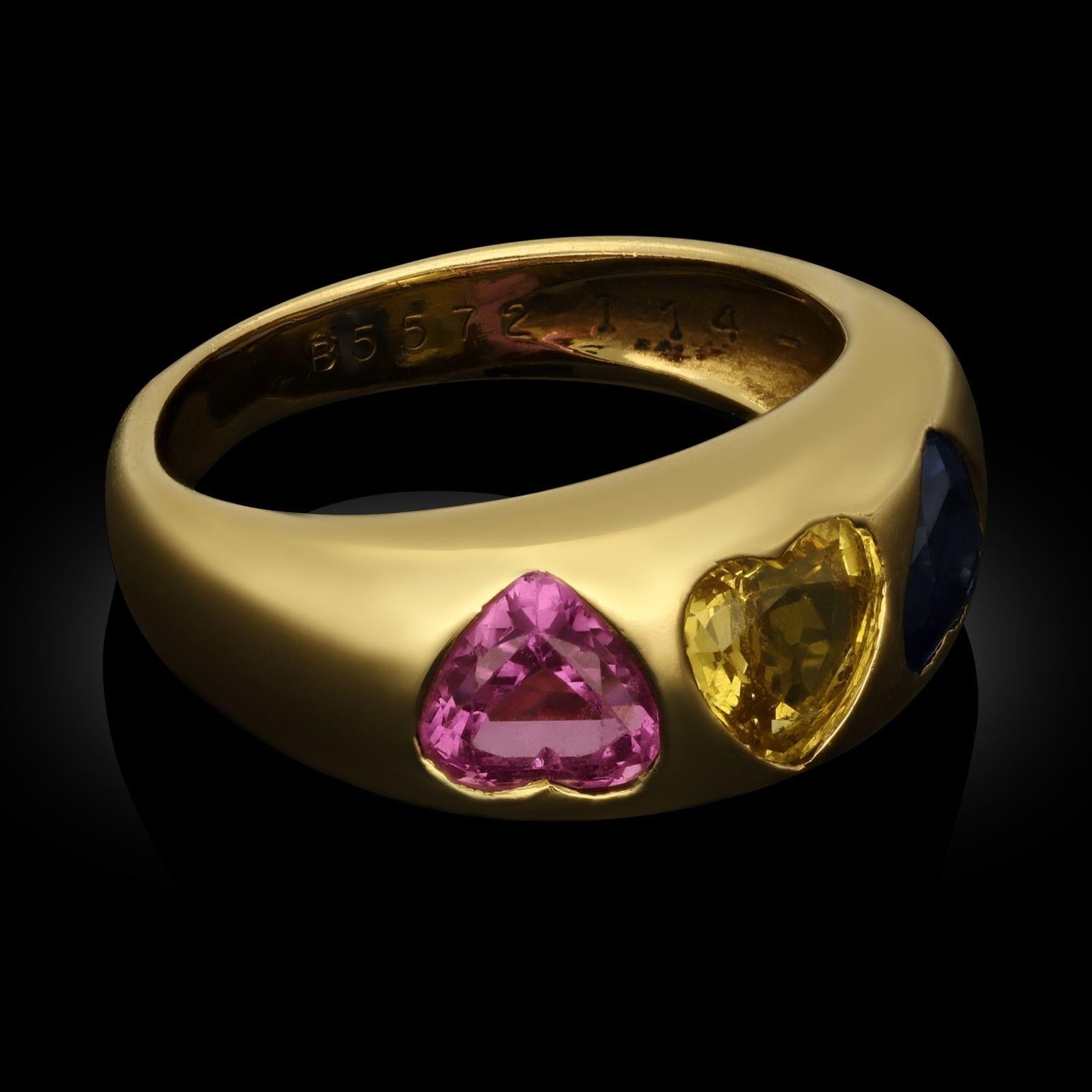 Van Cleef and Arpels Three Heart Shape Sapphires In 18ct Yellow Gold ...