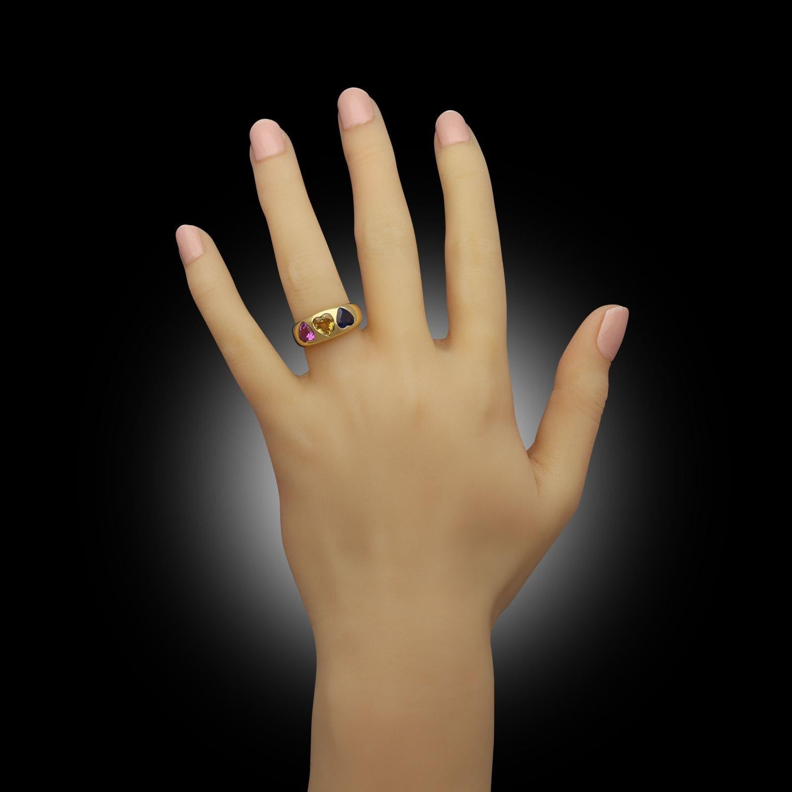 Van Cleef and Arpels Three Heart Shape Sapphires In 18ct Yellow Gold ...