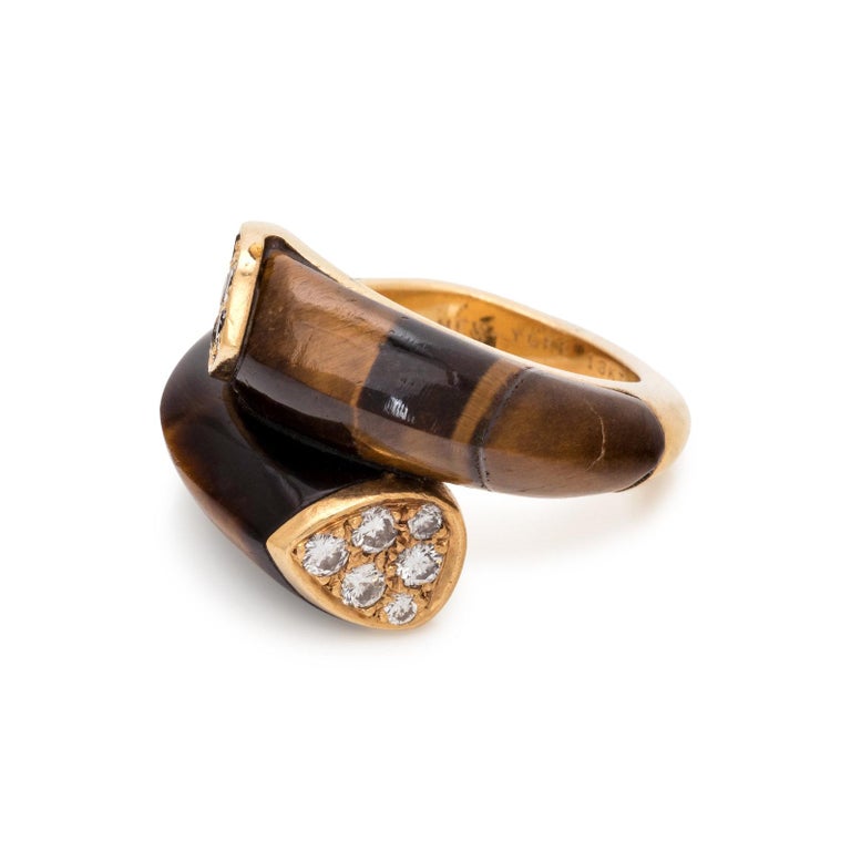 Van Cleef and Arpels Tiger’s Eye and Diamond Ring For Sale at 1stDibs