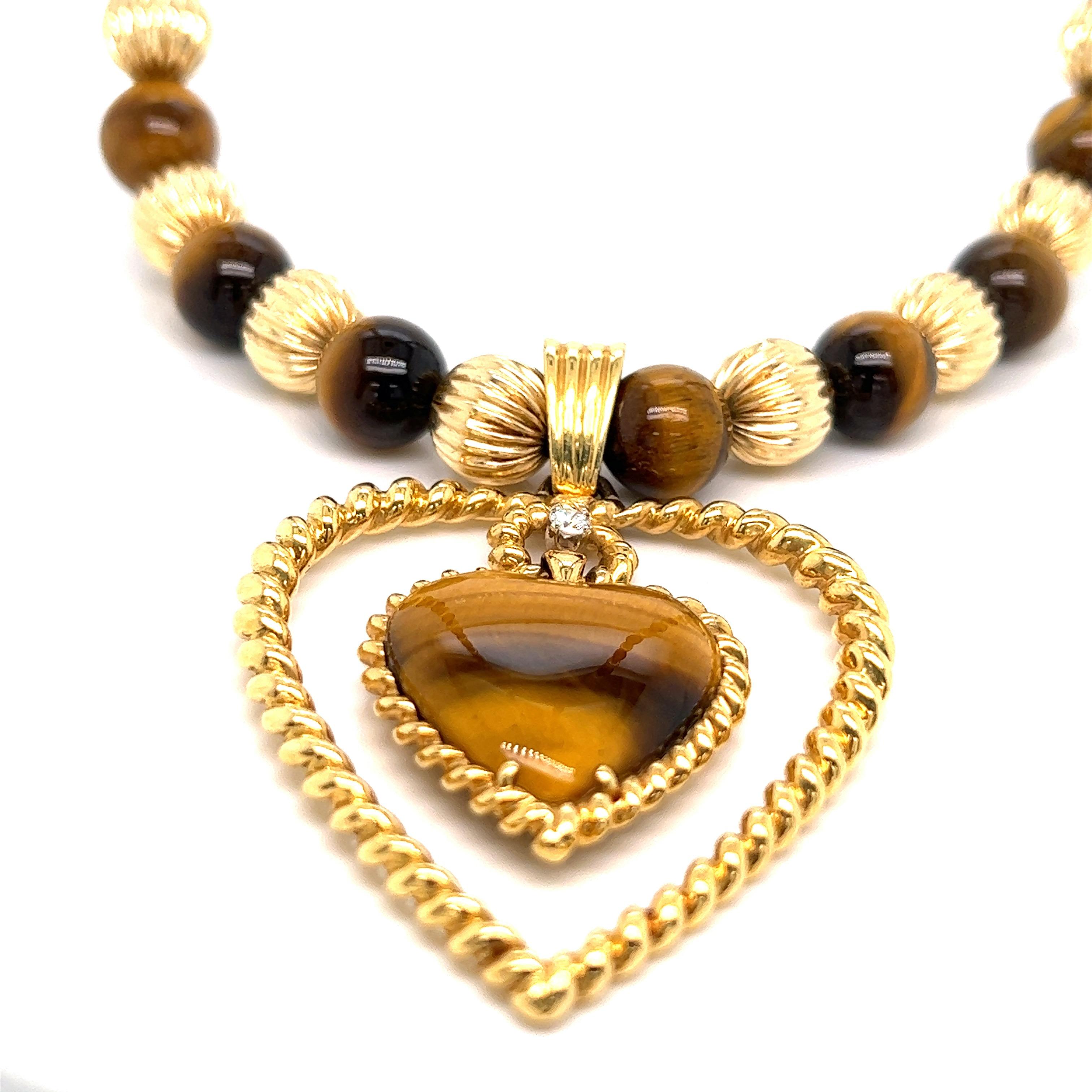 Van Cleef and Arpels Tiger's Eye Heart Pendant Long Necklace For Sale ...
