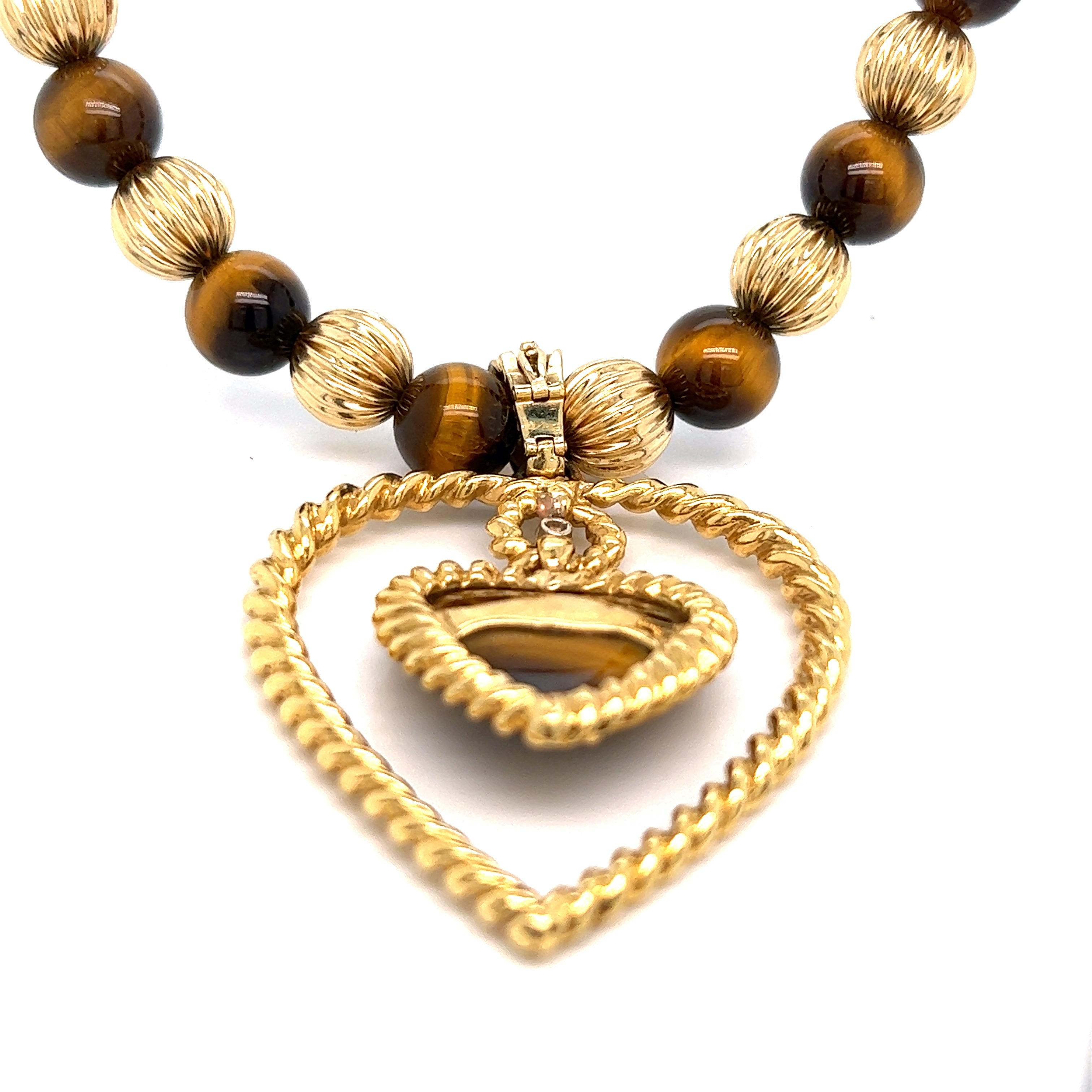 Van Cleef and Arpels Tiger's Eye Heart Pendant Long Necklace For Sale ...