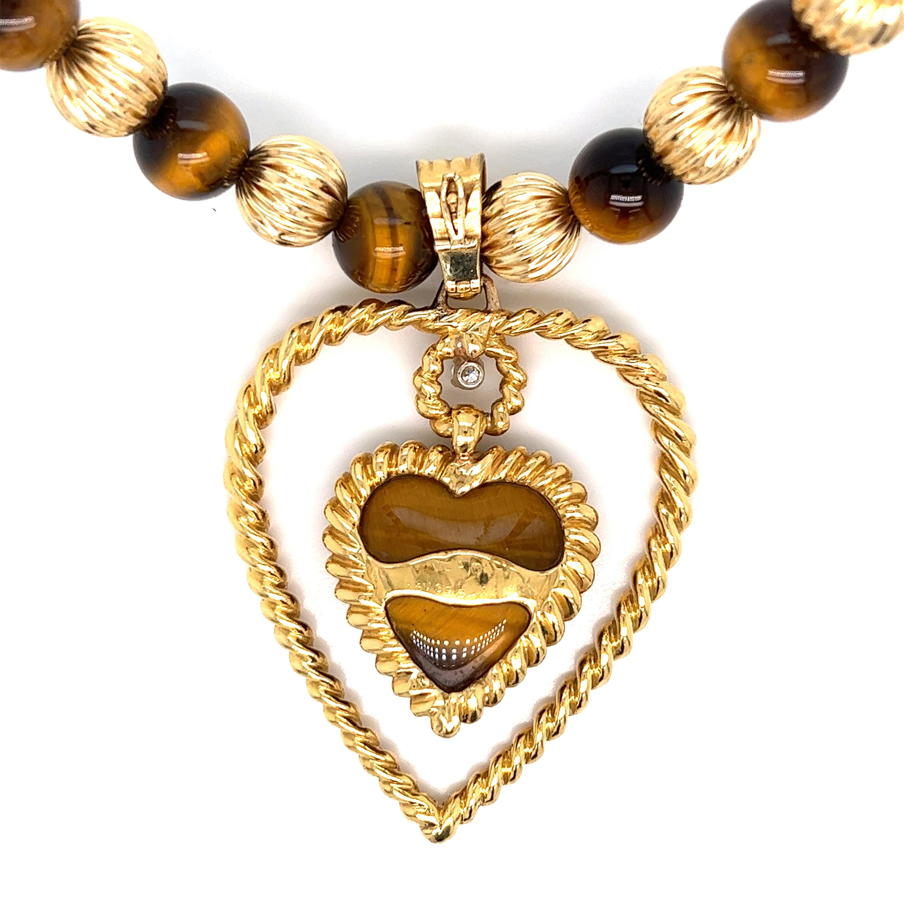 Van Cleef and Arpels Tiger's Eye Heart Pendant Long Necklace For Sale ...
